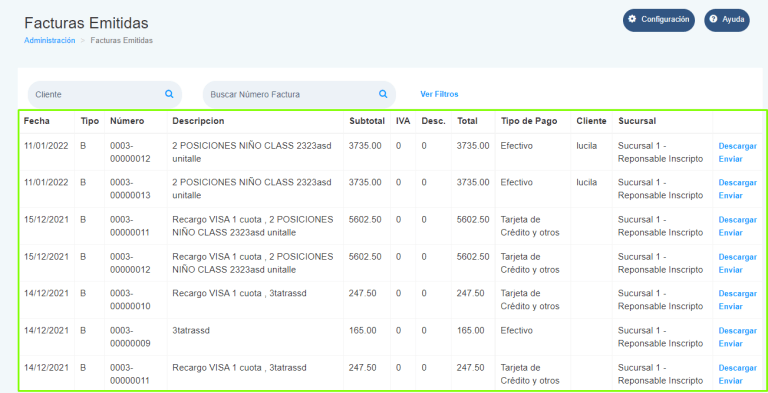 Facturas emitidas - Control Comercio